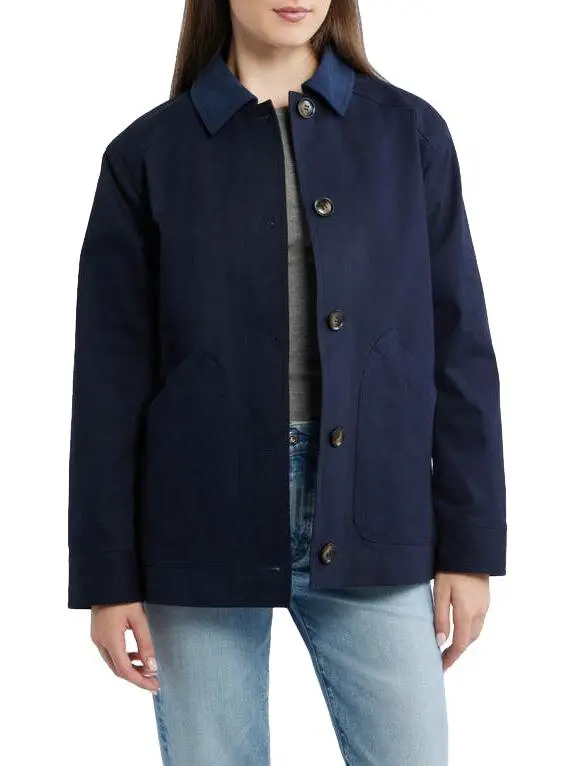 Bernardo Cotton Stretch Twill Jacket With Corduroy Collar - Navy