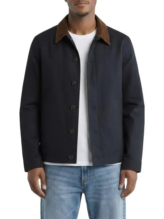 Bagatelle Faux Suede Collar Cotton Canvas Jacket - Navy