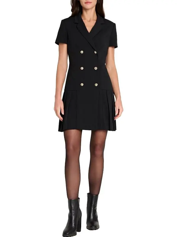 TAHARI ASL Double Breasted Pleated Hem Dress - Black