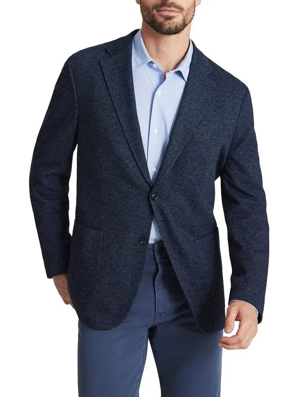 34 Heritage Matteo Wool & Cotton Twill Knit Blazer - Dark Navy