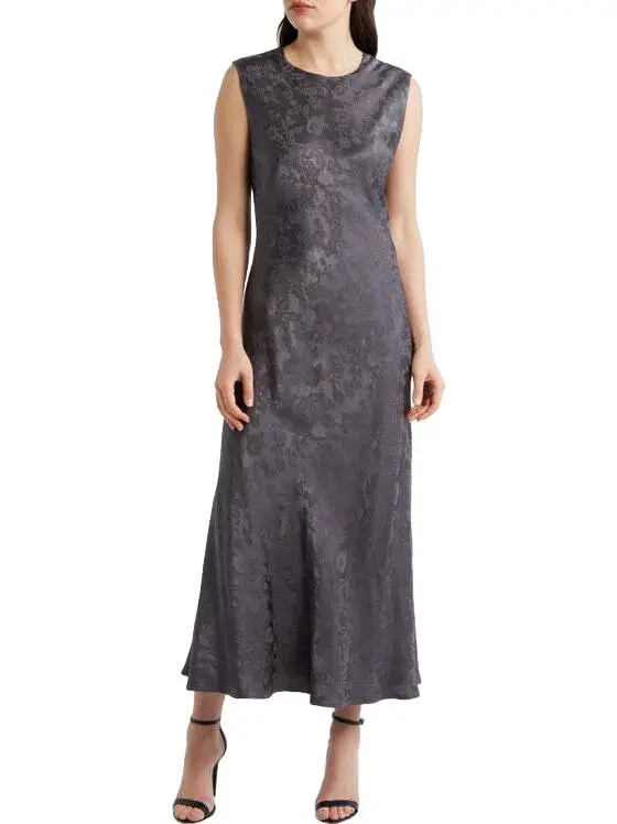 Sam Edelman Textured Floral Damask Maxi Dress - Grey