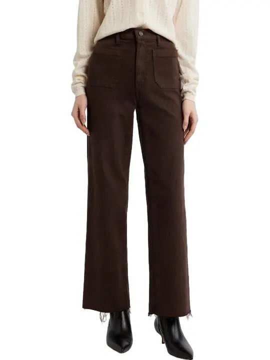 FRAME High Waist Wide Leg Jeans With Raw Hem - Chocolate Brown