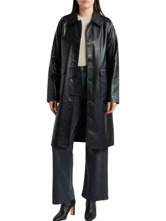 Bernardo Croc Embossed Faux Leather Trench Coat - Black