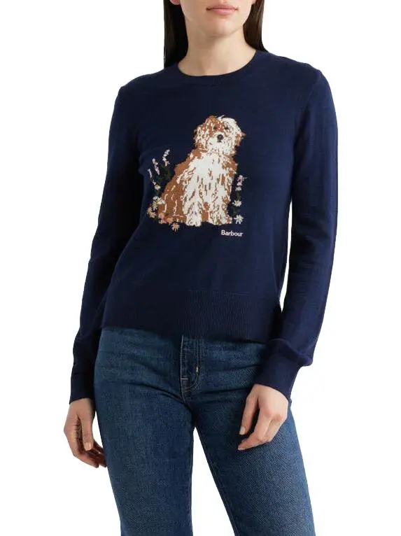 Barbour Alder Intarsia Cotton & Cashmere Sweater - Navy