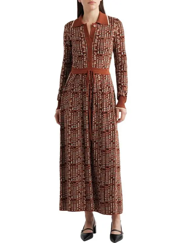 Julia Jordan Long Sleeve Sweater Dress - Brown Multi