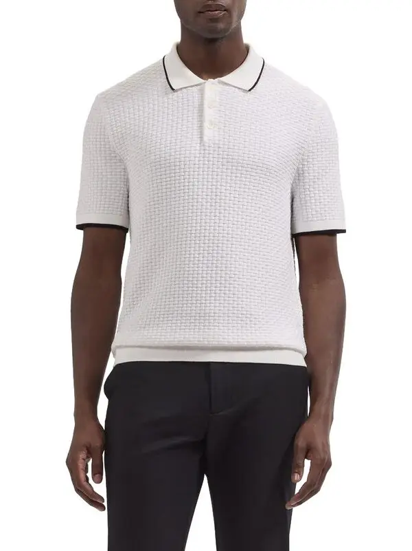Bugatchi Basket Stitch Cotton Blend Polo Sweater - White