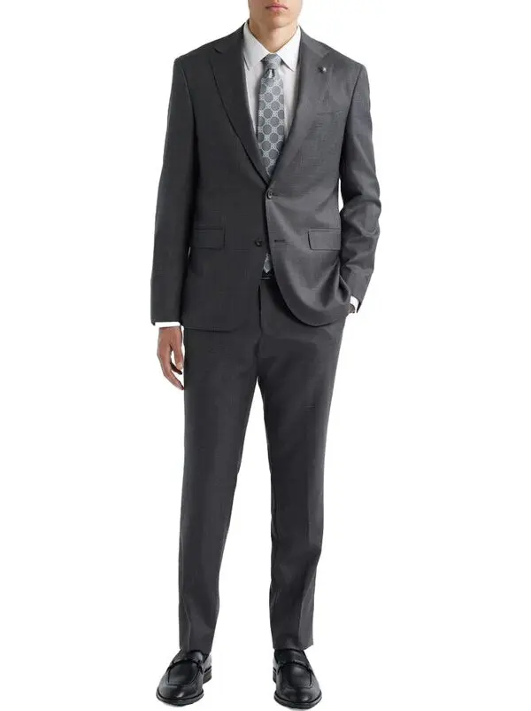 JACK VICTOR Esprit Contemporary Fit Charcoal Slub Super 120s Wool Suit - Grey