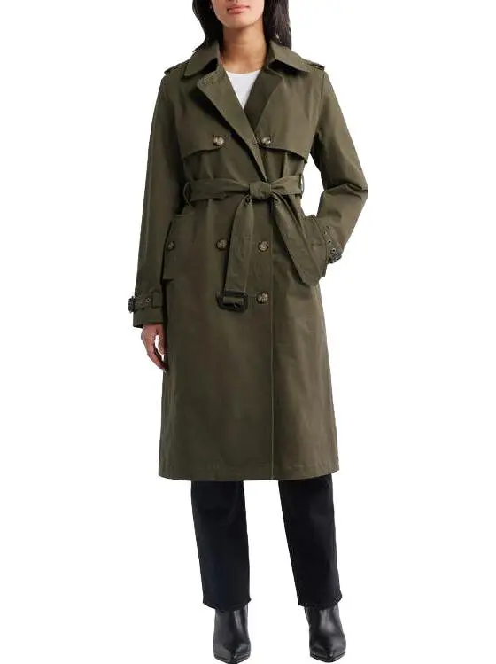 Bernardo Belted Stretch Cotton Trench Coat - Olive