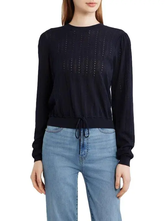 FRAME Cotton & Modal Pointelle Sweater - Navy
