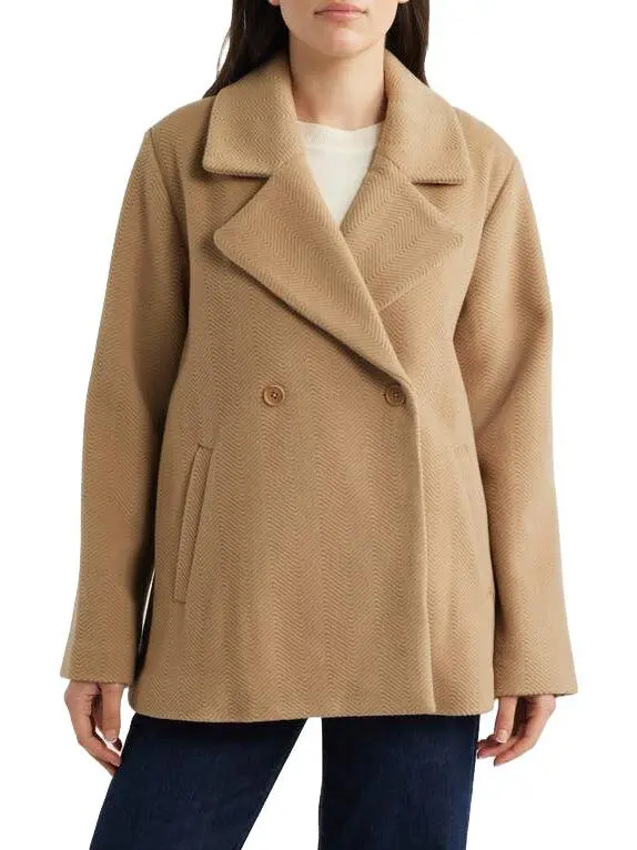 Eileen Fisher Wool Herringbone Swing Coat - Biscuit