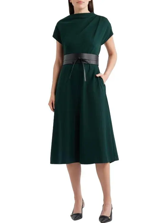 Eliza J Funnel Neck Flared Midi Dress - Hun