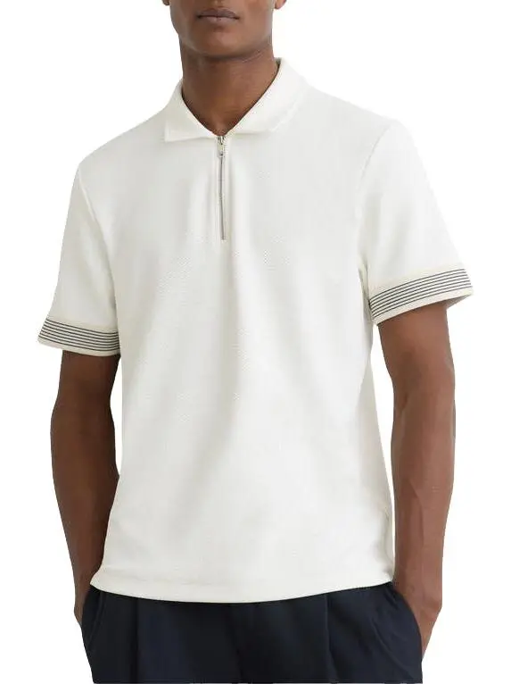 REISS Bruno Quarter Zip Polo - White