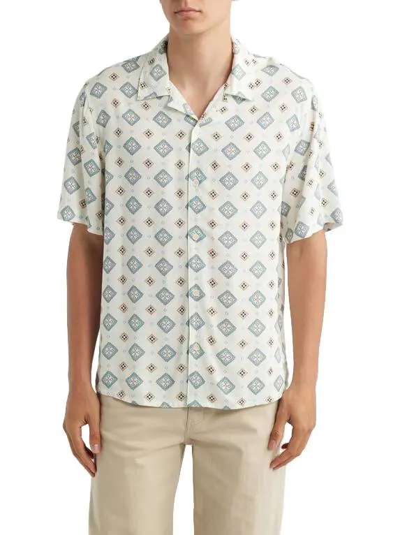 WAX LONDON Didcot Ornate Tile Print Camp Shirt - Ecru/multi