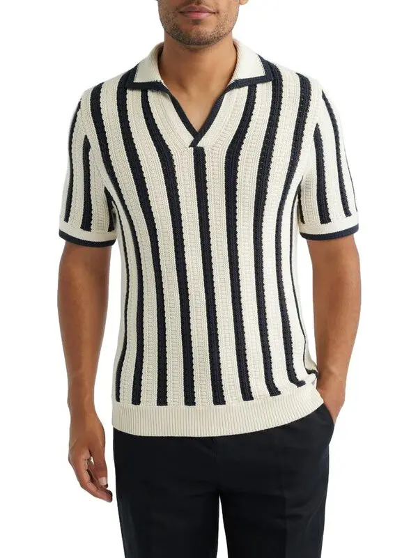REISS Duncan Stripe Polo Sweater - White/navy