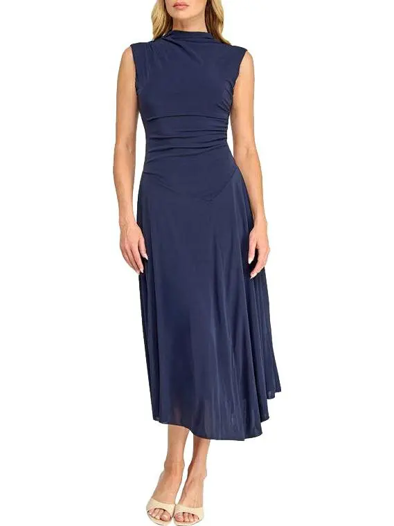 SOCIALITE Ruched Funnel Neck Dress - Navy