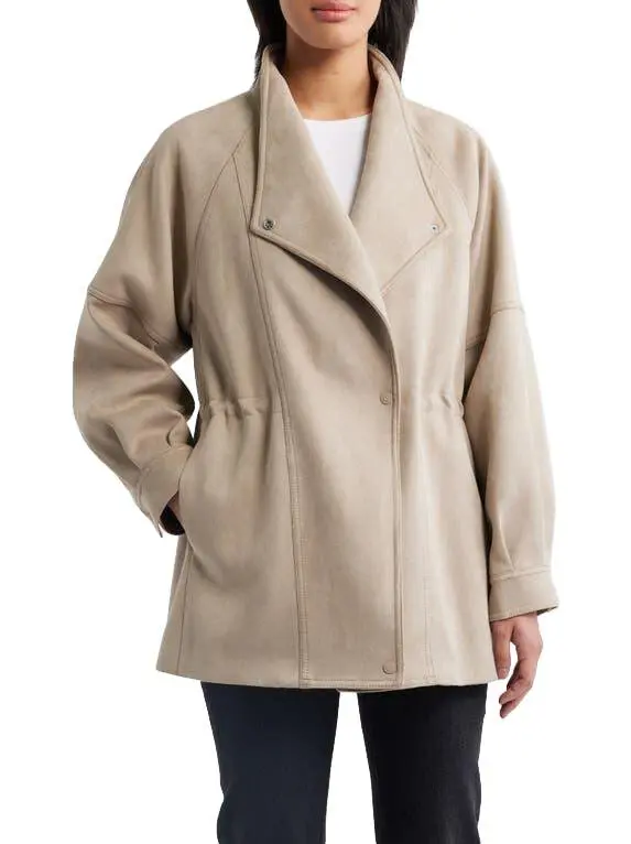 Sam Edelman Faux Suede Double-breasted Jacket With Shawl Collar - Bone