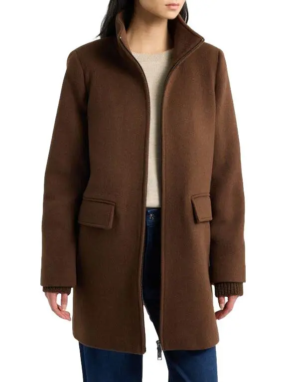Vince Stand Collar Wool & Cashmere Blend Coat - Burnt Walnut