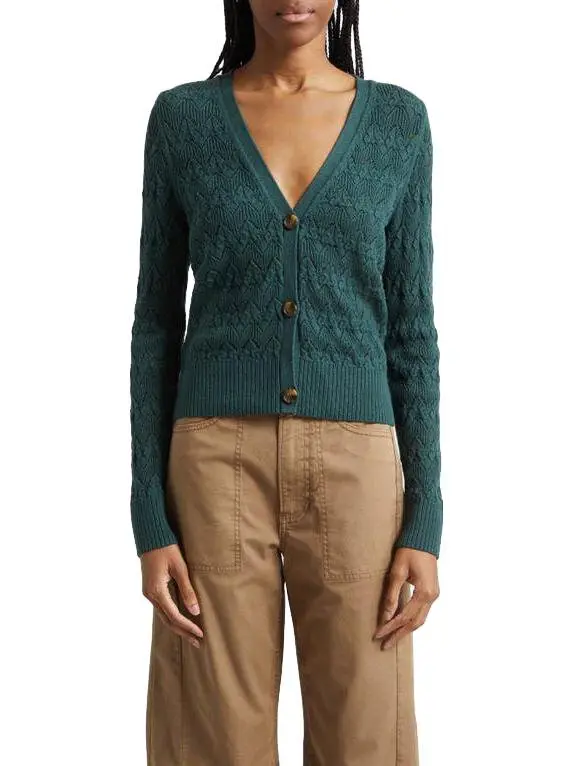 Veronica Beard Elysia Pointelle Cotton & Cashmere Cardigan - Pine