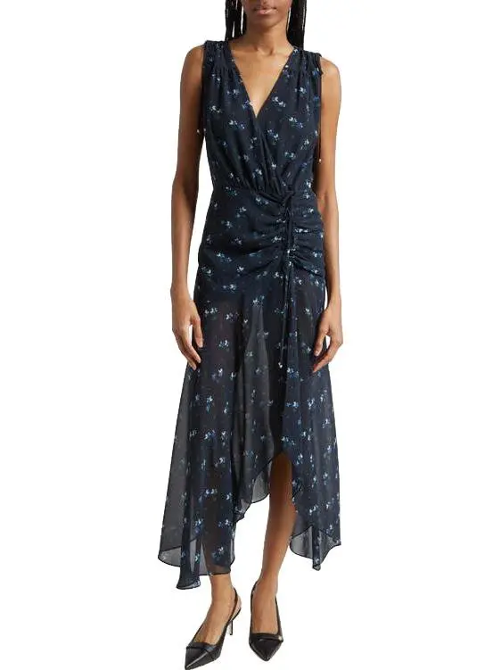 Veronica Beard Dovima Floral Sleeveless Asymmetric Maxi Dress - Black Multi