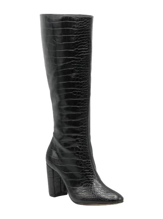 CHARLES DAVID Bart Knee High Boots - Black Croc