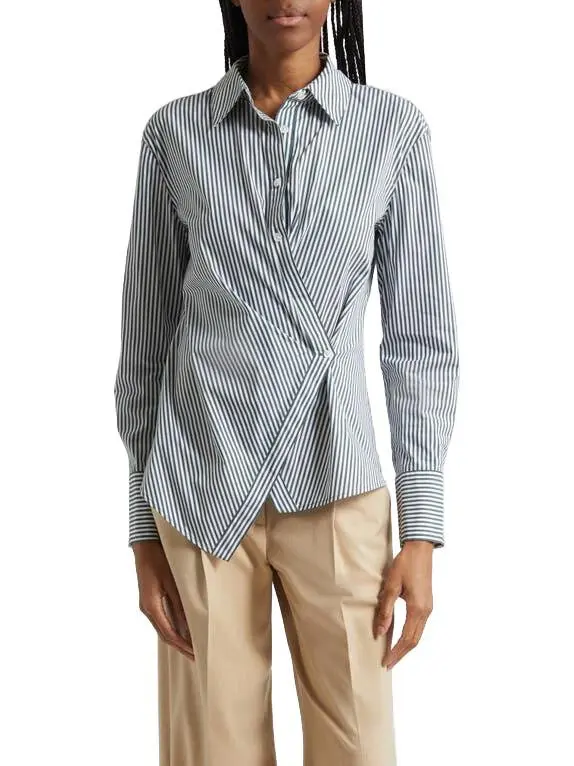 Veronica Beard Perezzi Stripe Asymmetric Button-up Shirt - Pine/white