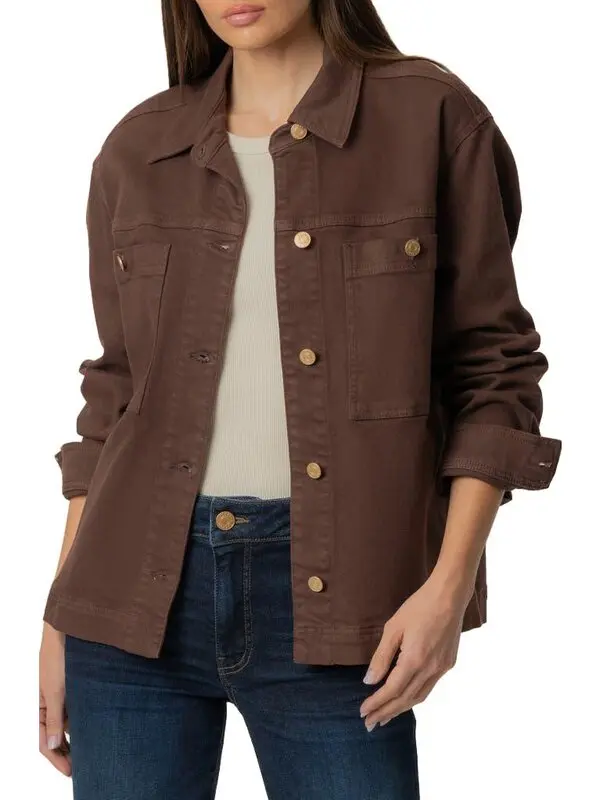 Kut From The Kloth Barb Stretch Cotton Shirt Jacket - Chocolate