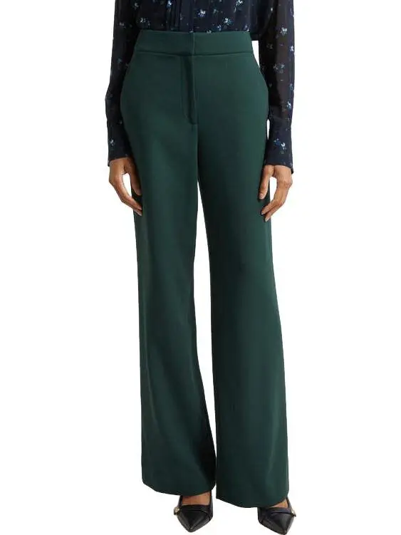 Veronica Beard Tonelli High Waist Straight Leg Trousers - Pine