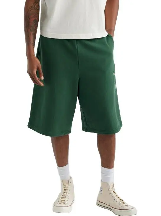 ELWOOD Pleated Baggy Organic Cotton Graphic Sweat Shorts - Forest
