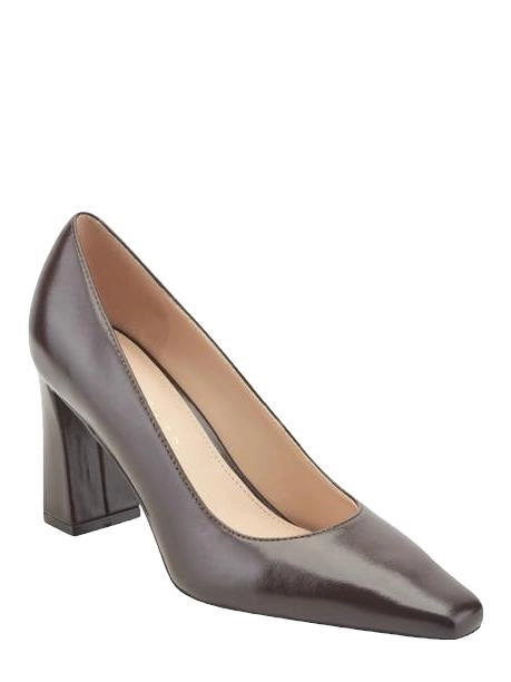 Marc Fisher Gretty Leather Pointed Toe Block Heel Pumps - Dark Brown