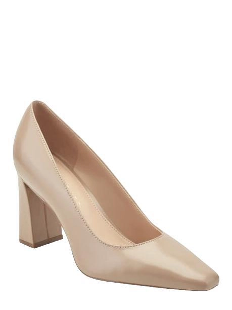 Marc Fisher Gretty Leather Pointed Toe Block Heel Pumps - Medium Natural