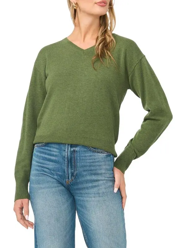 Vince Camuto V-neck Sweater With Dropped Shoulders - Bright Fern