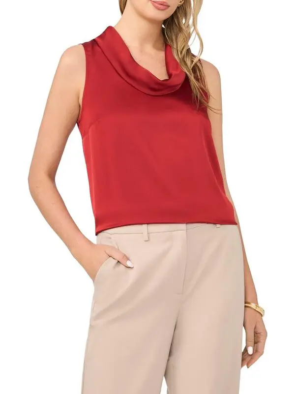 Vince Camuto Sleeveless Cowl Neck Satin Charmeuse Top - Wine