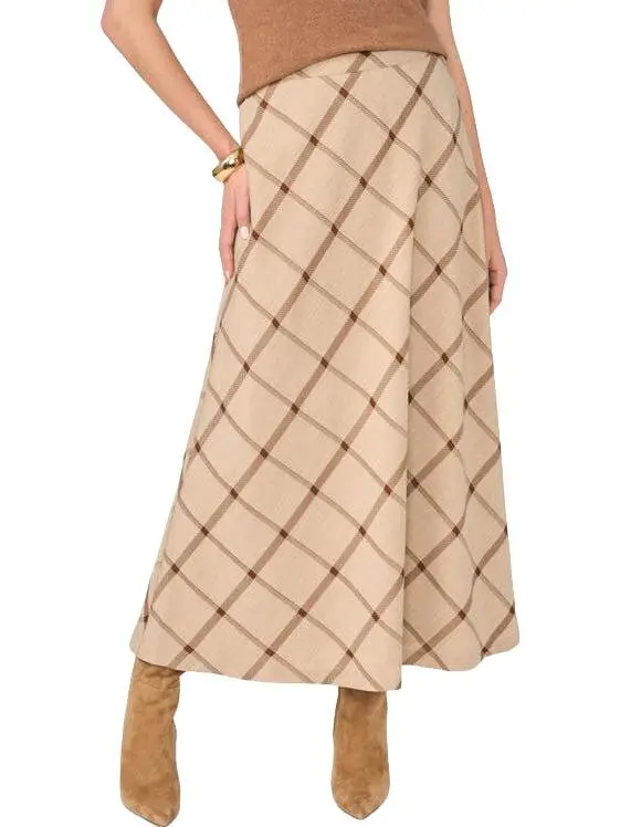 Vince Camuto Windowpane Plaid Maxi Skirt - Fall Camel