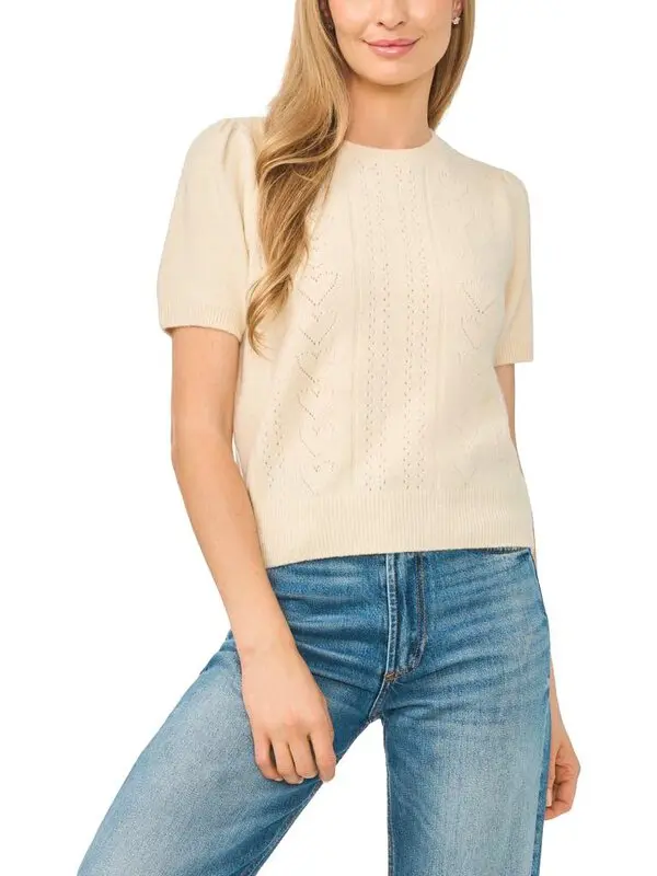 CECE DUPRAZ Short Sleeve Pointelle Sweater - Birch