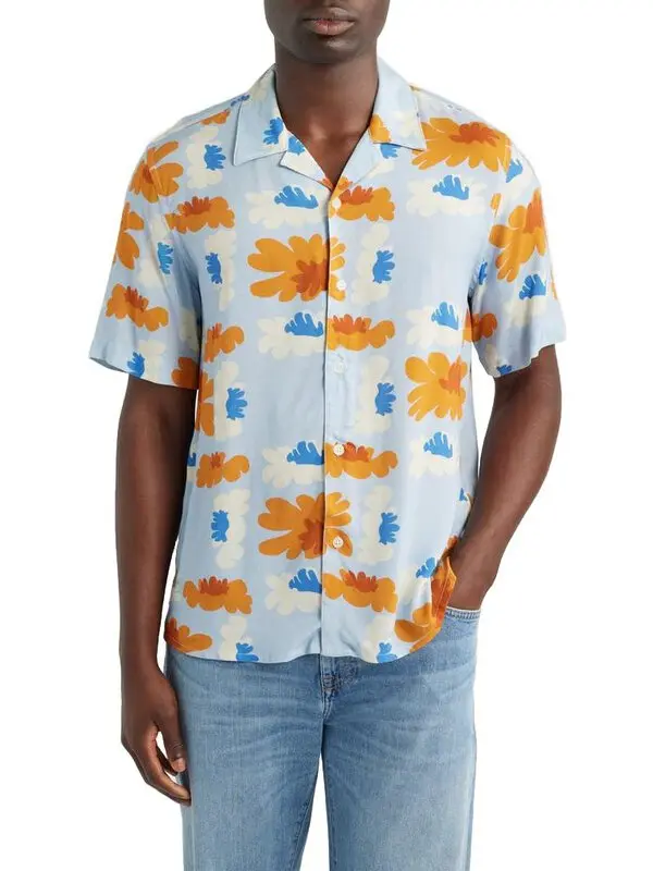 WAX LONDON Didicot Floral Camp Shirt - Blue/rust Multi