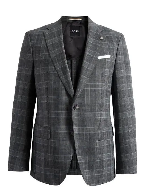 BOSS Hutson Slim Fit Windowpane Check Sport Coat - Grey/blues