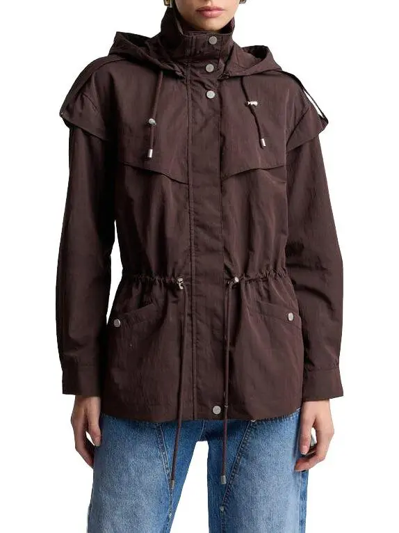 Avec Les Filles Hooded Drawstring Waist Jacket - Espresso