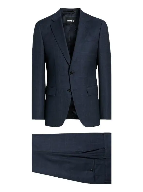 BOSS Huge Slim Fit Microcheck Virgin Wool Suit - Navy