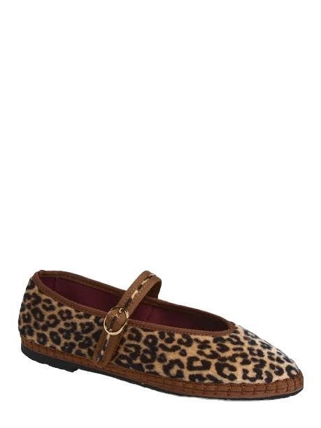 FLABELUS Animal Print Ballet Flat With Mary Jane Strap - Sand