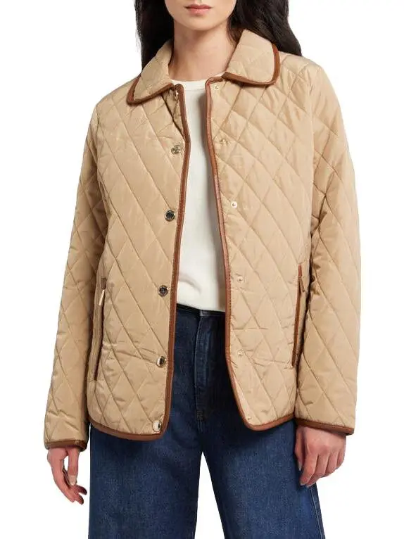 Michael Kors Quilted Jacket With Faux Leather Trim - Khaki