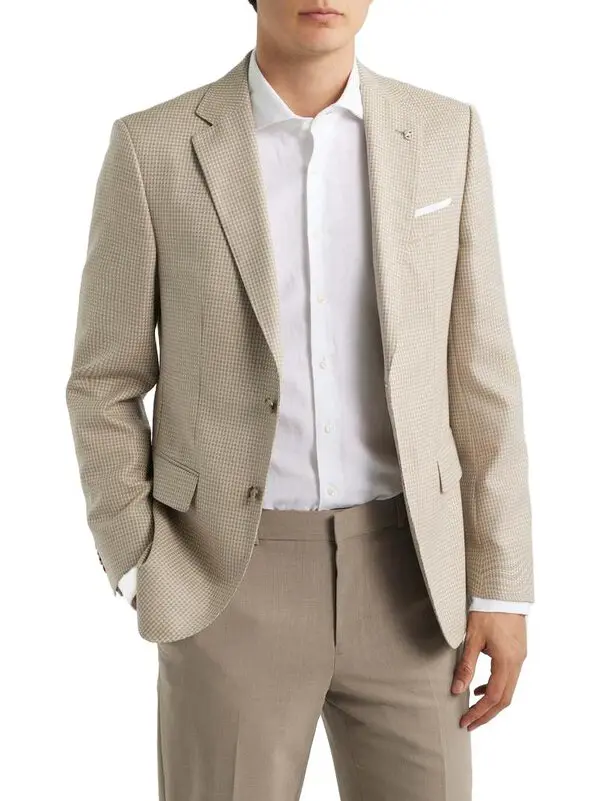 BOSS Hutson Slim Fit Houndstooth Virgin Wool Sport Coat - Tan