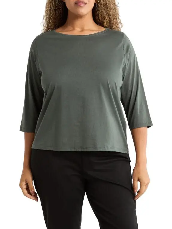 Eileen Fisher Organic Cotton Bateau Neck Top - Everglade