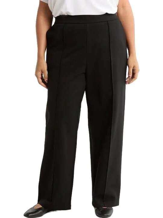 Eileen Fisher High Waist Double Knit Straight Leg Pants - Black