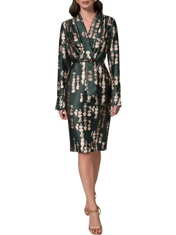 Donna Karan New York Floral Print Belted Midi Shirt Dress - Black Forest