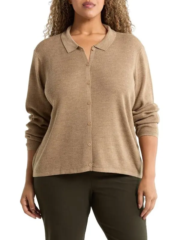 Eileen Fisher Merino Wool Cardigan - Biscuit