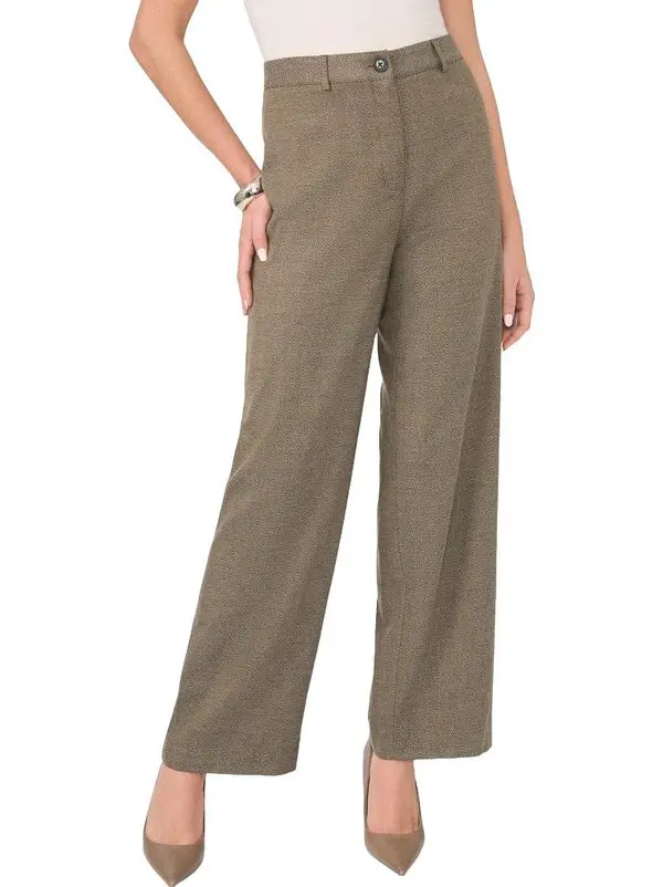 Vince Camuto High Rise Herringbone Stretch Straight Leg Pants - Rich Black/beige