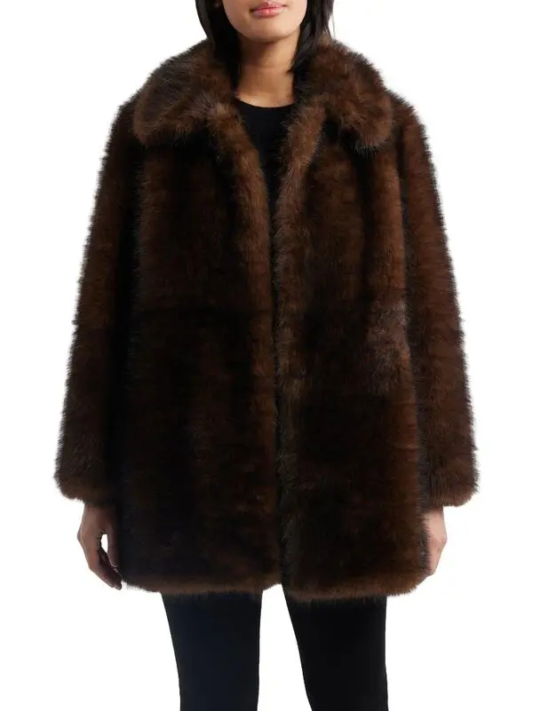 Sam Edelman Faux Fur Coat With Spread Collar - Mink