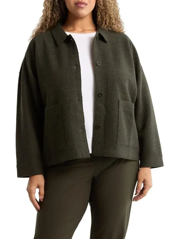Eileen Fisher Classic Collar Boiled Wool Jacket - Woodland
