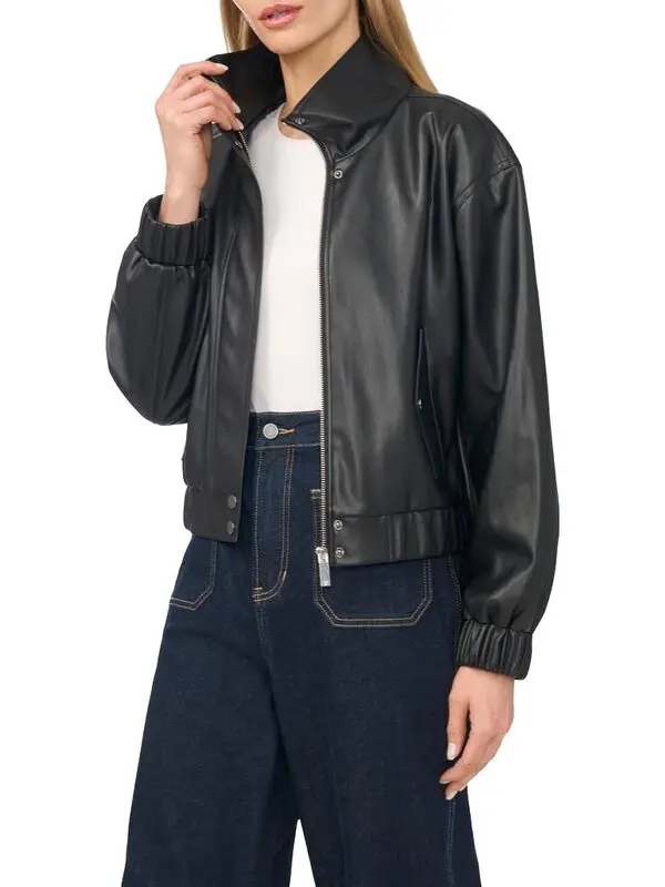 Vince Camuto Faux Leather Bomber Jacket - Rich Black