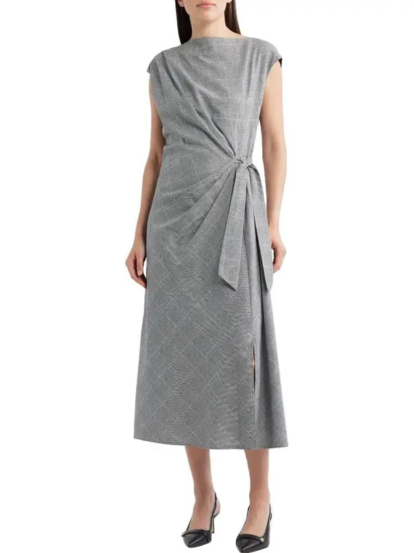 Sam Edelman Windowpane Plaid Sheath Dress With Side Slit - Grey